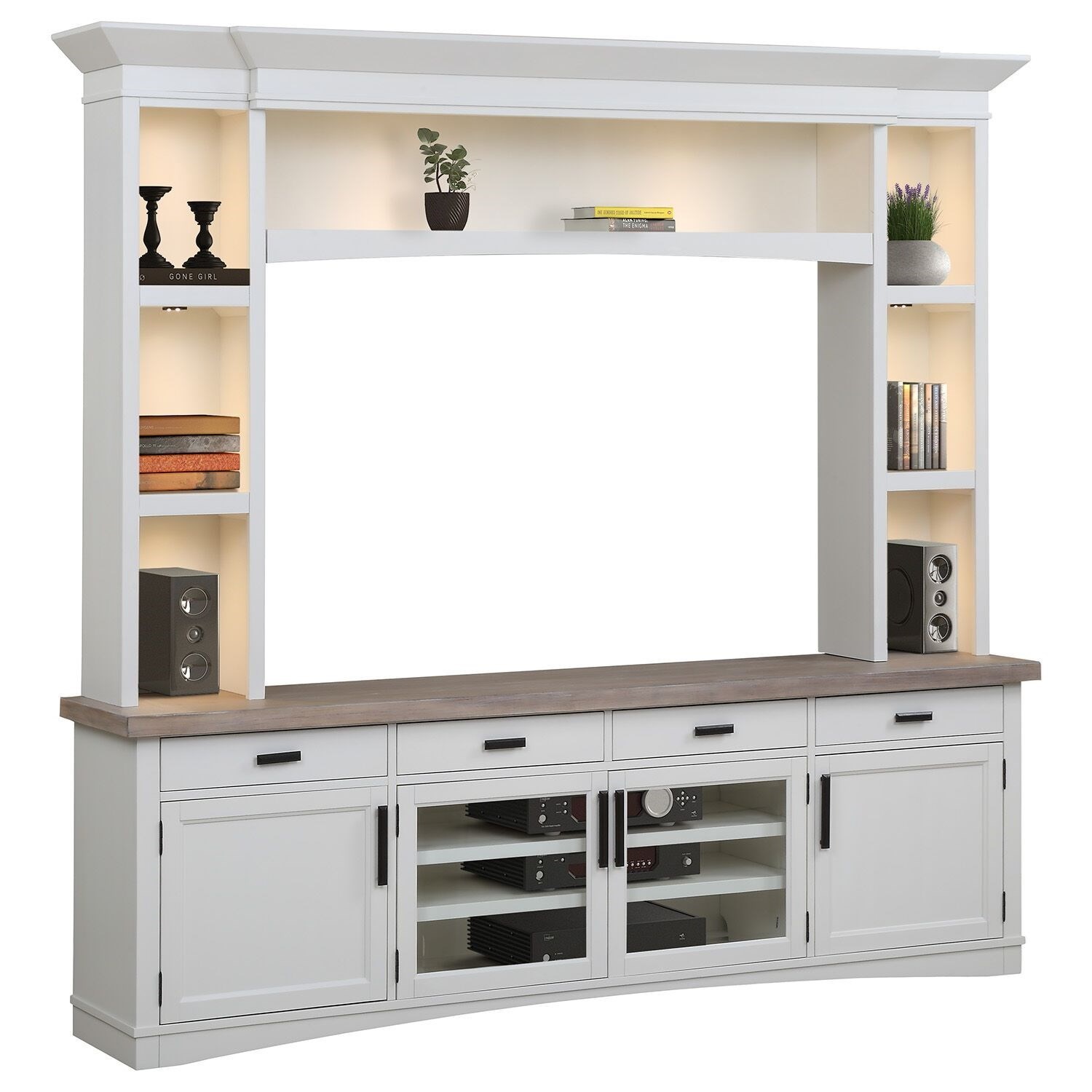 Ph Americana Modern Ame92 3 Cot Entertainment Wall Unit With Led Lights Del Sol Furniture